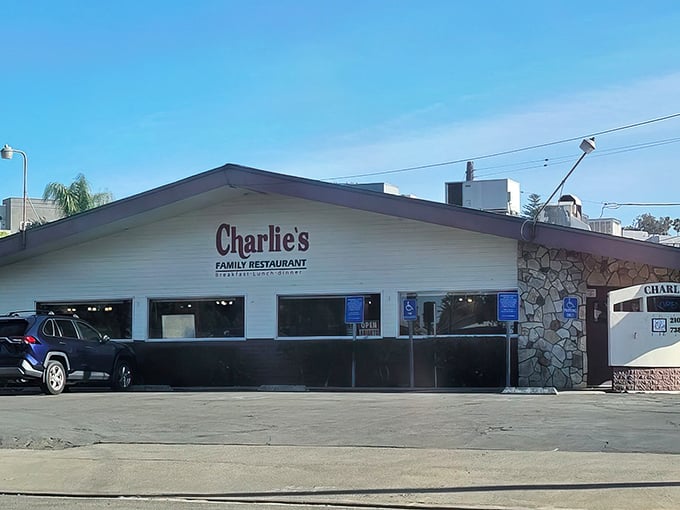 The unassuming exterior of Charlie's hides culinary treasures within – like finding a diamond in a parking lot of ordinary stones.