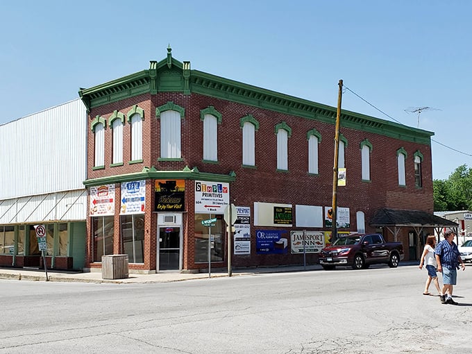 The historic brick building housing Gingerich Dutch Pantry stands proudly on Jamesport's main street, a humble exterior that gives no hint of the culinary treasures within.