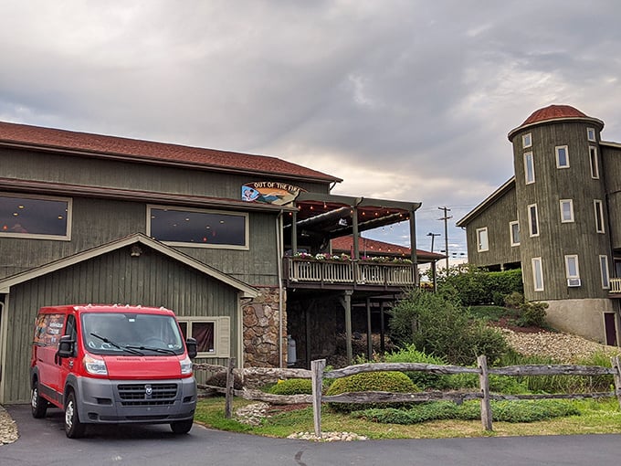 The unassuming exterior of Out of the Fire Cafe stands like a culinary lighthouse in Donegal's rolling landscape, beckoning hungry travelers with rustic charm.