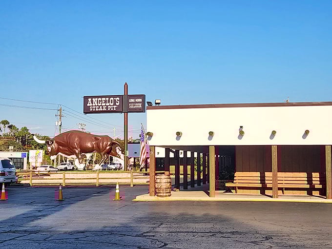 Look for this magnificent red bull – Panama City Beach's unofficial greeter and the surest sign you're about to experience a legendary Florida meal.