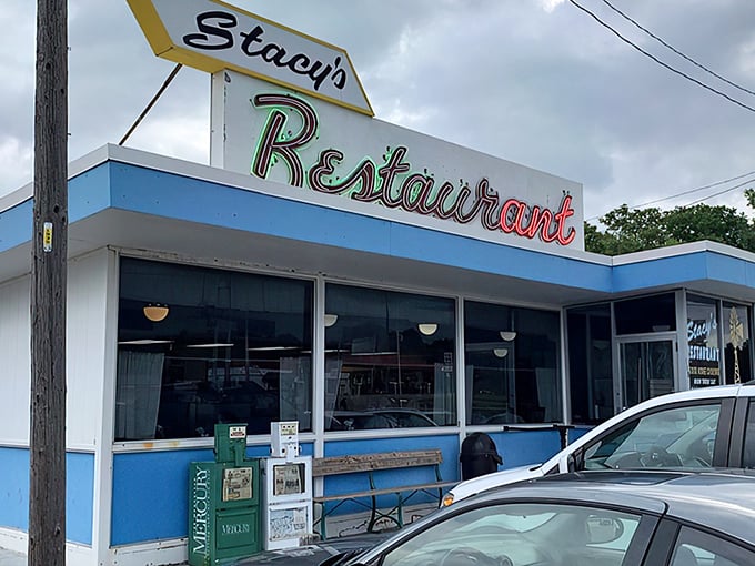 That vintage neon sign isn't just advertising – it's a promise. Stacy's has been drawing hungry Kansans to Junction City with its no-nonsense approach to comfort food.