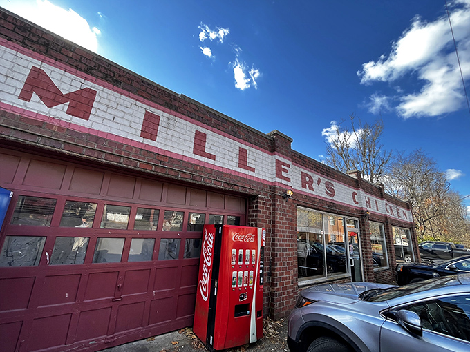 The unassuming brick exterior of Miller's Chicken stands as a monument to the philosophy that greatness doesn't need fancy packaging—just a Coca-Cola machine and a dream.
