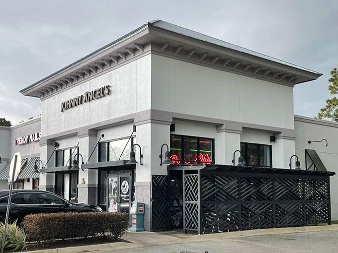 Johnny Angel's exterior stands like a beacon of breakfast hope, its clean white façade promising retro delights within those Jacksonville walls.