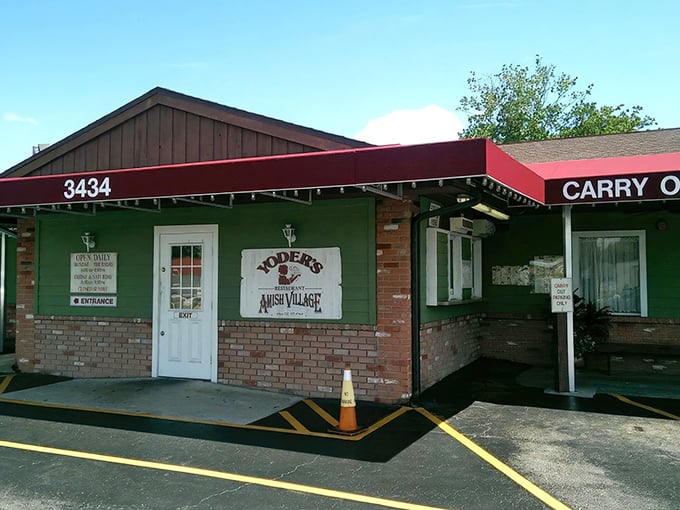 A red awning marks the spot where Sarasota locals have been lining up for decades. This modest entrance is Florida's portal to Amish country.
