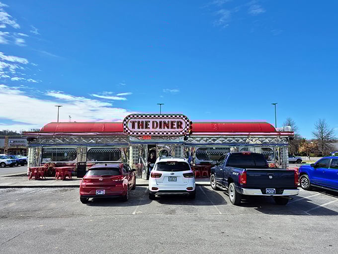 Americana on full display with the classic red-topped diner, where the checkered trim promises good times and even better comfort food.
