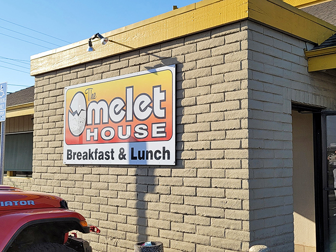The bright yellow sign beckons like a breakfast lighthouse on Stockton's horizon. Simple, straightforward, and promising exactly what you need to start your day right.