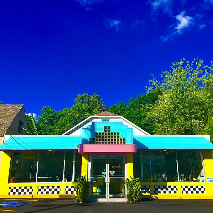 The turquoise and yellow facade isn't just eye-catching—it's practically a landmark. Pittsburgh's gray days don't stand a chance against this cheerful beacon.
