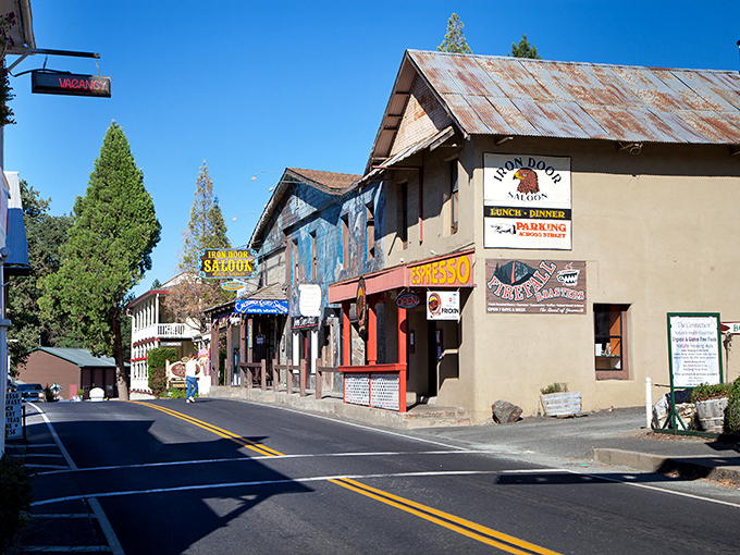Main Street Groveland, where the Iron Door Saloon stands as a sentinel of simpler times, welcoming travelers with its weathered charm and promise of cold beer.