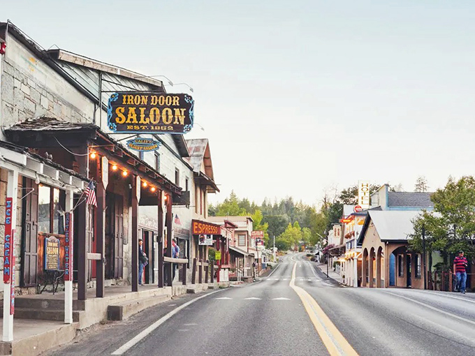 Main Street Groveland, where the Iron Door Saloon stands as a sentinel of simpler times, welcoming travelers with its weathered charm and promise of cold beer.