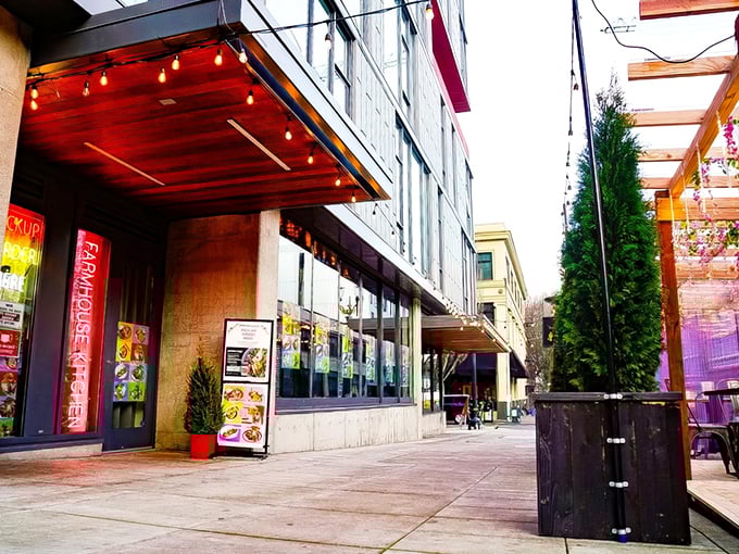 That red neon sign isn't just decoration—it's a beacon calling to hungry souls wandering the Pearl District in search of authentic Thai flavors.
