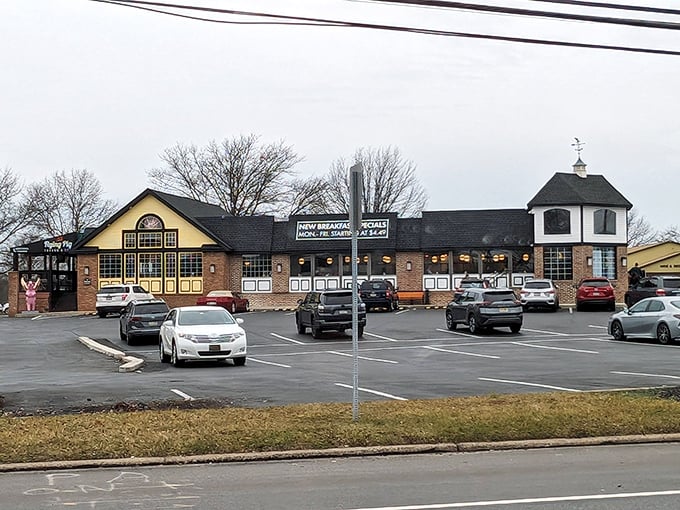 The yellow-and-brick exterior of Limerick Diner stands like a beacon of breakfast hope along Ridge Pike. Classic diner architecture with modern touches promises comfort inside.