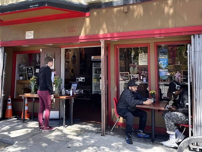 The red-trimmed storefront beckons like a siren song for sandwich lovers seeking their next great culinary adventure.