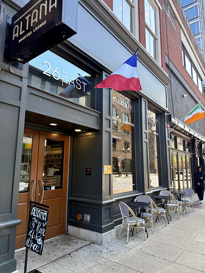 A slice of Paris on East King Street! The elegant gray façade with French flag proudly announces you've found Lancaster's gateway to authentic French patisserie.
