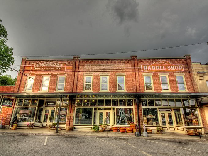 Lynchburg's historic downtown storefronts tell stories without saying a word. The Hardware & General Store, Jack Daniel's, and Barrel Shop create a living museum of American small-town commerce.