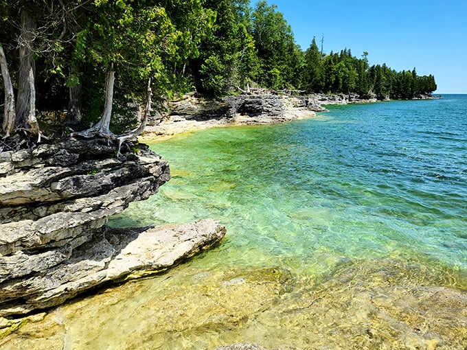 Mother Nature showing off her Caribbean-blue credentials in Wisconsin. These limestone shores and emerald waters make "flyover country" feel like an exotic destination.