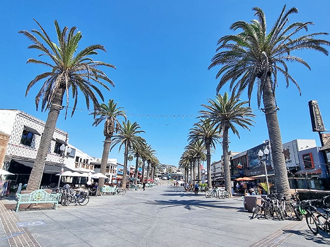Palm trees line this pedestrian paradise where flip-flops are formal wear and stress evaporates faster than morning fog.