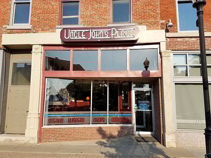 The timeless brick exterior of Uncle John’s Place anchors Mansfield’s main street, welcoming generations of diners with its enduring culinary charm.