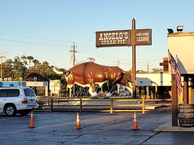 Since the 1950s, this gleaming red bull has been silently promising diners that what awaits inside Angelo's is no ordinary beach town meal.