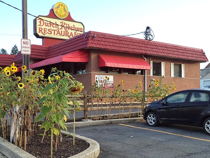Sunflowers stand guard outside this roadside gem, as if nature itself is giving the Dutch Kitchen its stamp of approval.