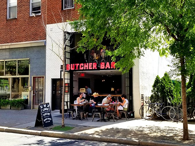 That iconic red neon sign isn't just announcing a restaurant—it's signaling a sanctuary for carnivores nestled in Philadelphia's charming Rittenhouse neighborhood.