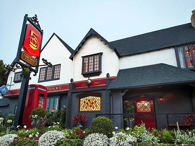 Five Crowns' Tudor-style exterior isn't just Instagram-worthy—it's a time machine to old England that happens to serve spectacular prime rib.