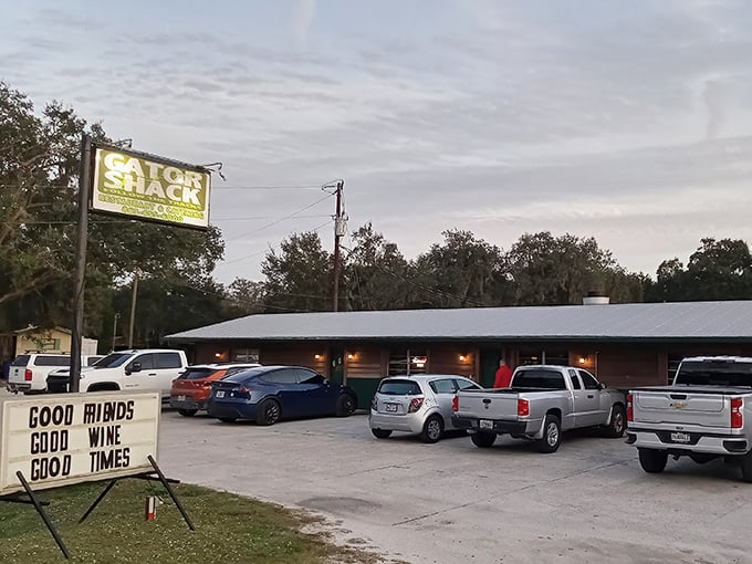 "Good minds, good wine, good times" isn't just a sign outside—it's the unofficial motto of this Sebring hotspot where locals gather as twilight falls over central Florida.