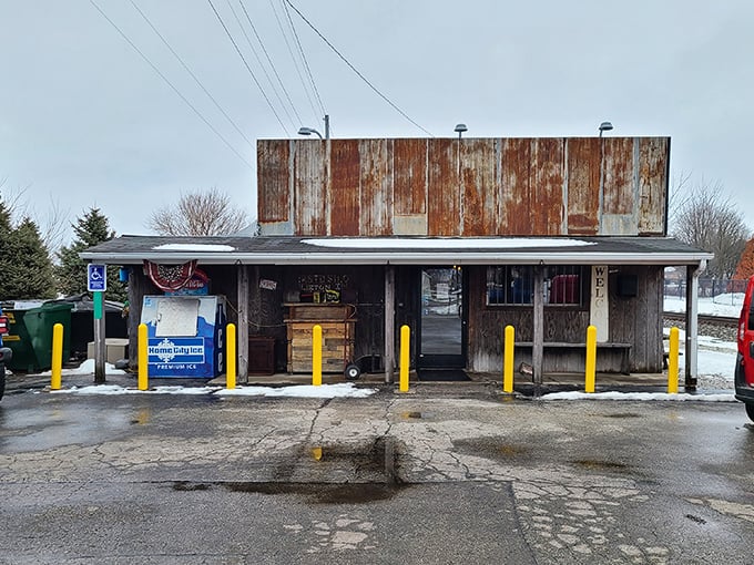 The rusted metal exterior isn't just for show—it's a promise of authenticity that says, "We're serious about barbecue, not interior design."