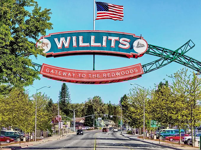The iconic "Gateway to the Redwoods" arch welcomes visitors to Willits with small-town charm that feels like stepping into a Norman Rockwell painting come to life.
