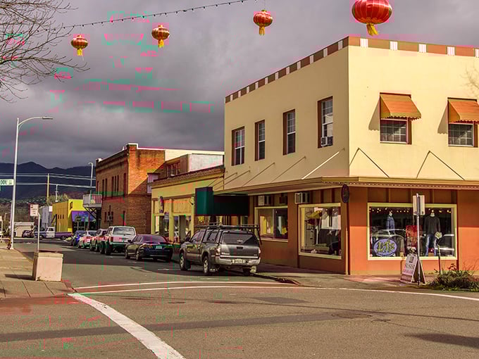 Downtown Ukiah greets visitors with colorful Chinese lanterns strung above historic buildings, creating a small-town charm that feels like stepping into a Norman Rockwell painting with a California twist.