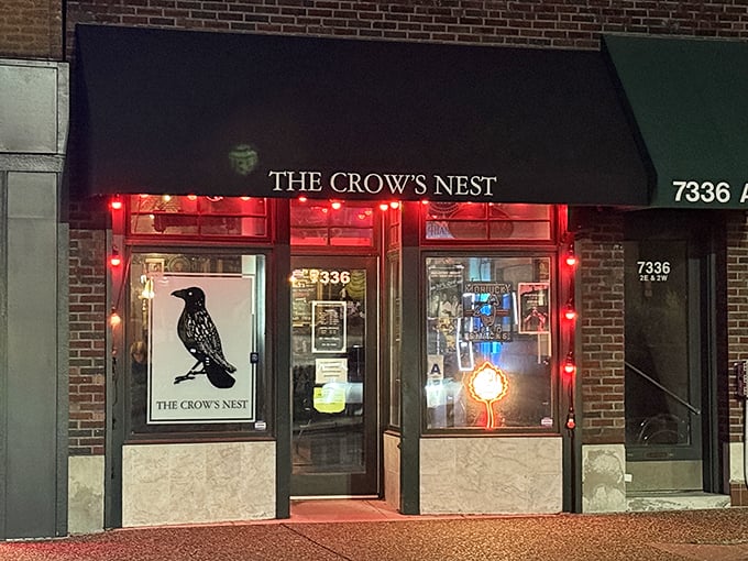 The neon-lit entrance to The Crow's Nest beckons like a rock 'n' roll lighthouse in Maplewood's sea of ordinary restaurants.