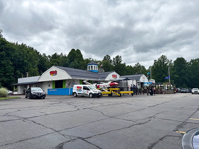 With its blue cupola, cartoonish signs, and branded delivery vans out front, Mike’s Place looks more like a roadside attraction than a restaurant—and that’s exactly why Kent locals love it.