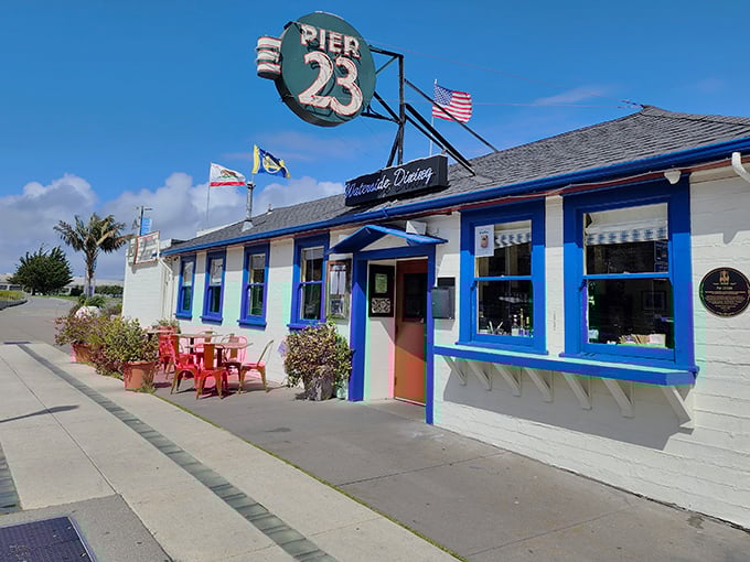 That classic blue and white charm says "come on in" louder than any neon sign ever could.