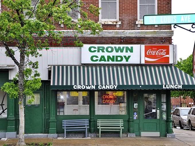 The corner time forgot! Crown Candy Kitchen's iconic green-striped awning has been beckoning St. Louis sweet-tooths and sandwich lovers for generations.