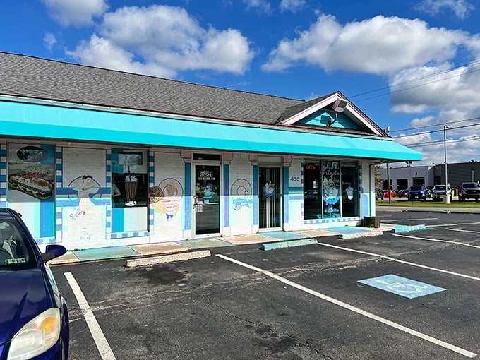 That turquoise facade isn't just eye-catching—it's a beacon of sandwich salvation standing proudly in Canfield, promising delicious treasures within.