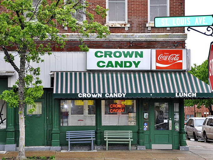 The corner time forgot! Crown Candy Kitchen's iconic green-striped awning has been beckoning St. Louis sweet-tooths and sandwich lovers for generations.