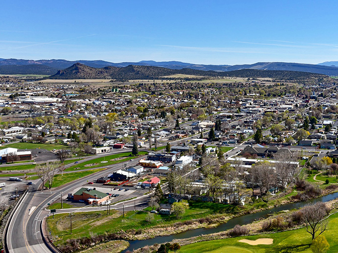 From up here, Prineville spreads below like a perfectly planned slice of Americana.