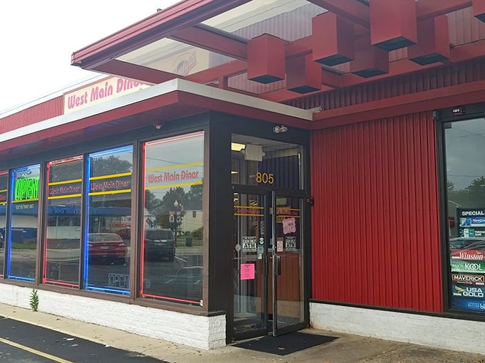 The red exterior of West Main Diner stands like a beacon of breakfast hope in Lansdale. This isn't just a restaurant—it's a morning sanctuary.