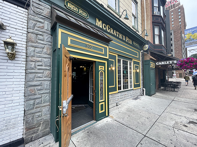The emerald-green façade of McGrath's Pub stands out on Harrisburg's Locust Street like a Celtic jewel, promising authentic Irish comfort just beyond those wooden doors.