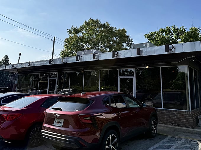 The unassuming exterior of Ria's Bluebird belies the culinary treasures within – like finding a rare vinyl record in a forgotten record store.