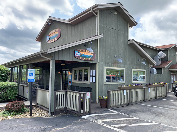 The unassuming exterior of Out of the Fire Café proves once again that culinary treasures often hide in plain sight.