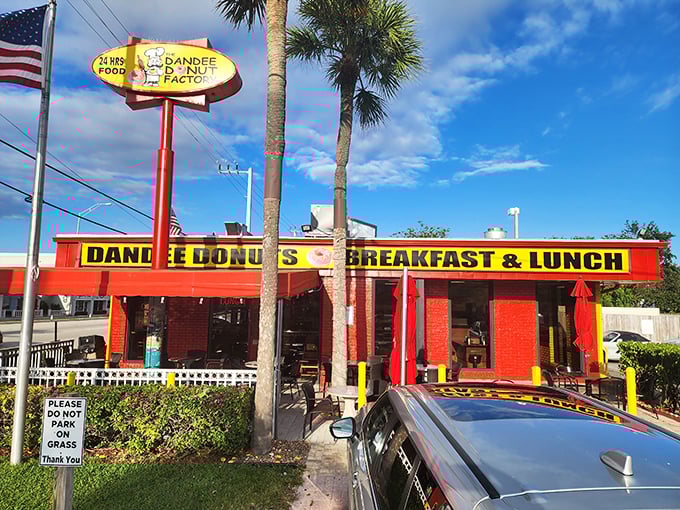 Where the American flag and donut dreams fly side by side. This little red building houses big flavor ambitions.