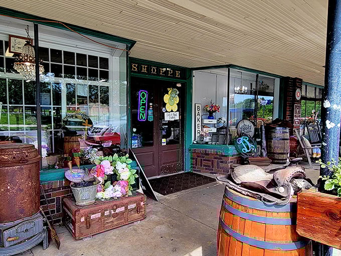 The charming storefront of Dutch Maid Bakery beckons with rustic barrels and vintage decor – like a time machine disguised as Tennessee's sweetest destination.