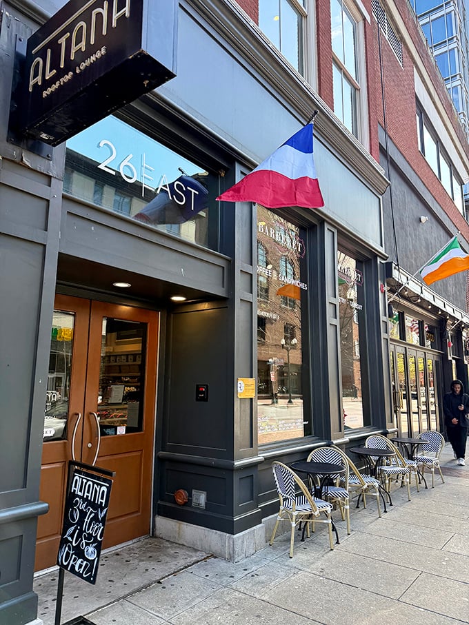 A slice of Paris on East King Street! The elegant gray façade with French flag proudly announces you've found Lancaster's gateway to authentic French patisserie.