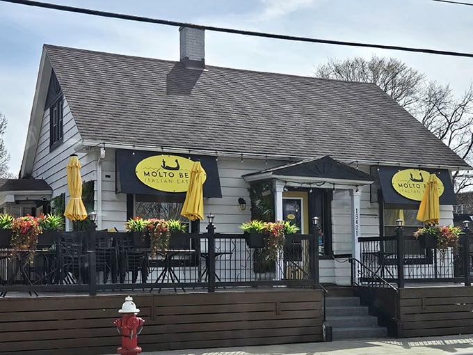 The charming converted house that is Molto Bene beckons with its bright yellow signage and inviting patio—like your Italian grandmother's home, if she happened to be an exceptional chef.