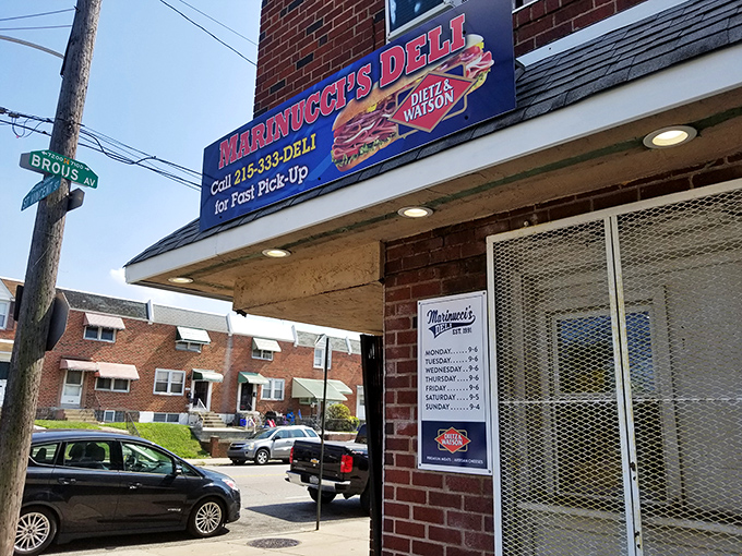 The iconic red and blue sign beckons sandwich pilgrims to this unassuming corner of Mayfair, where hoagie heaven awaits behind that screen door.