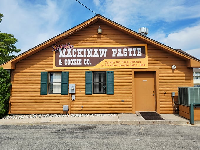 This cozy cabin exterior promises comfort food treasures inside – and boy, does it deliver on that promise.