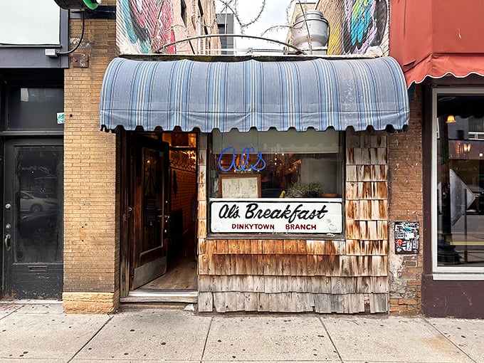 From the sidewalk, Al's modest exterior gives little hint of the breakfast magic happening inside. The weathered shingles tell stories of countless Minneapolis mornings.