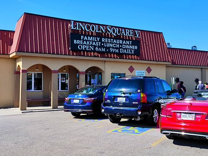 The iconic red roof and beige walls of Lincoln Square have become a beacon for hungry Troy locals seeking comfort food that delivers on its promises.
