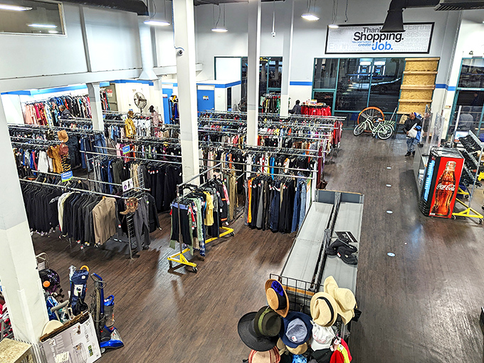 The Santa Monica Goodwill stands like a treasure chest at the corner of 4th and Santa Monica Boulevard, beckoning bargain hunters and sustainable shoppers alike.