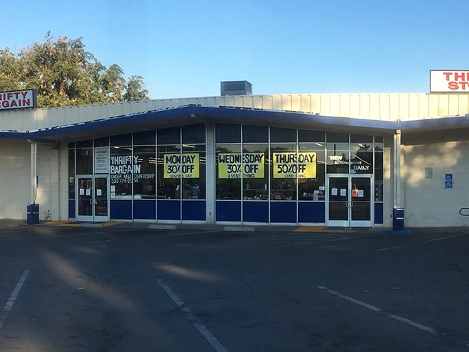 Same exterior, different angle—this vibrant thrift store facade promises a kaleidoscope of treasures inside, with discounts that'll make your wallet do a happy dance.
